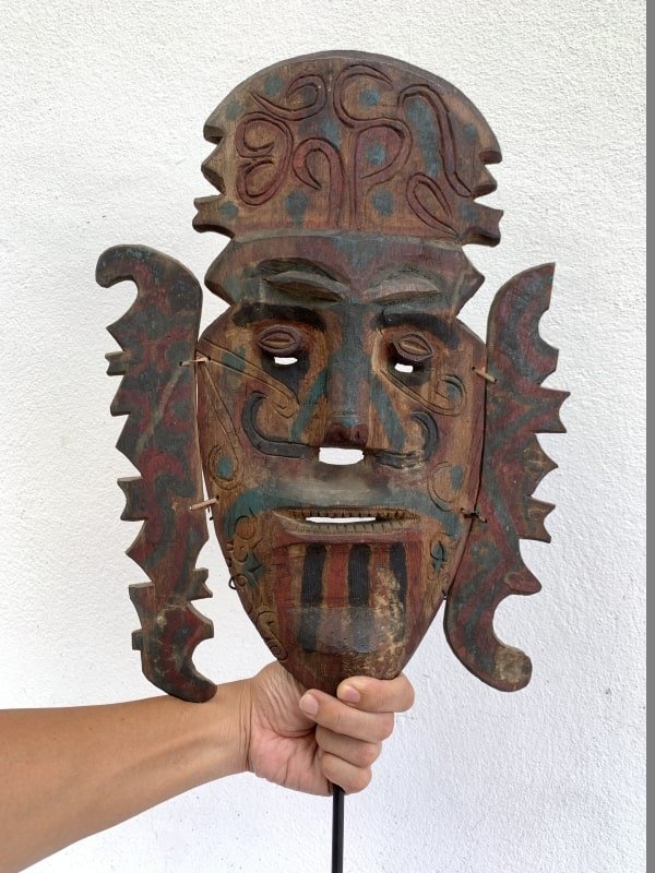 Dayak Mask Headhunter Tribal Face Sculpture Figure Figurine