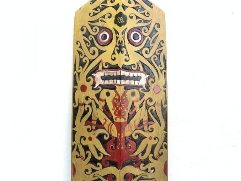 Wood Painting Native Armor Tribal Shield Headhunter Borneo carving